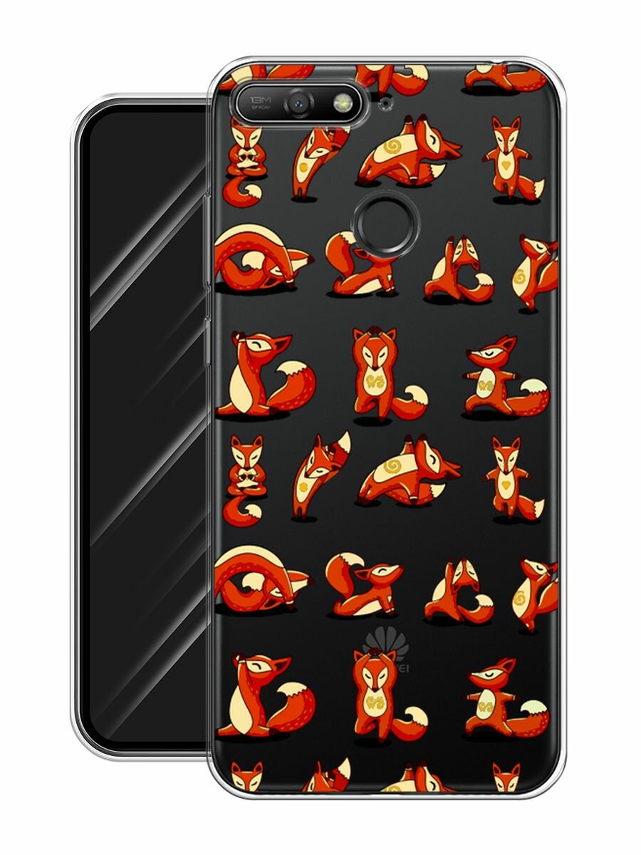Чехол на Honor 7C/7A Pro/Huawei Y6 Prime 2018 / Хонор 7С/7А Про с принтом "Йога для лисы", прозрачный — фото 1