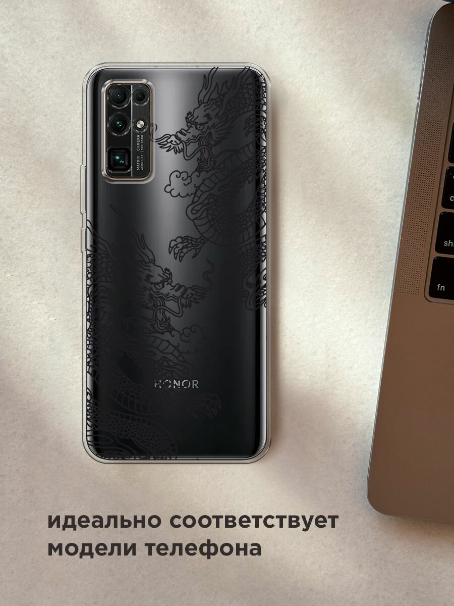 Чехол на Honor 30 / Хонор 30 с принтом "Два китайских дракона", прозрачный — фото 1