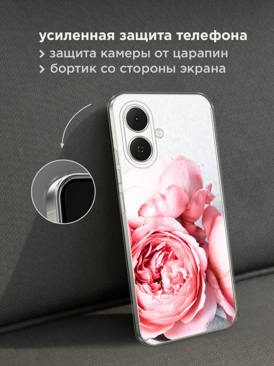 Чехол на Tecno Spark Go 2 / Текно Спарк Го 2 с принтом "Пионы на белом" — фото 1