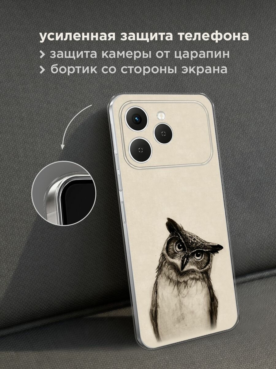 Силиконовый чехол на Tecno Spark 40 / Текно Спарк 40 с принтом "Сова" — фото 1
