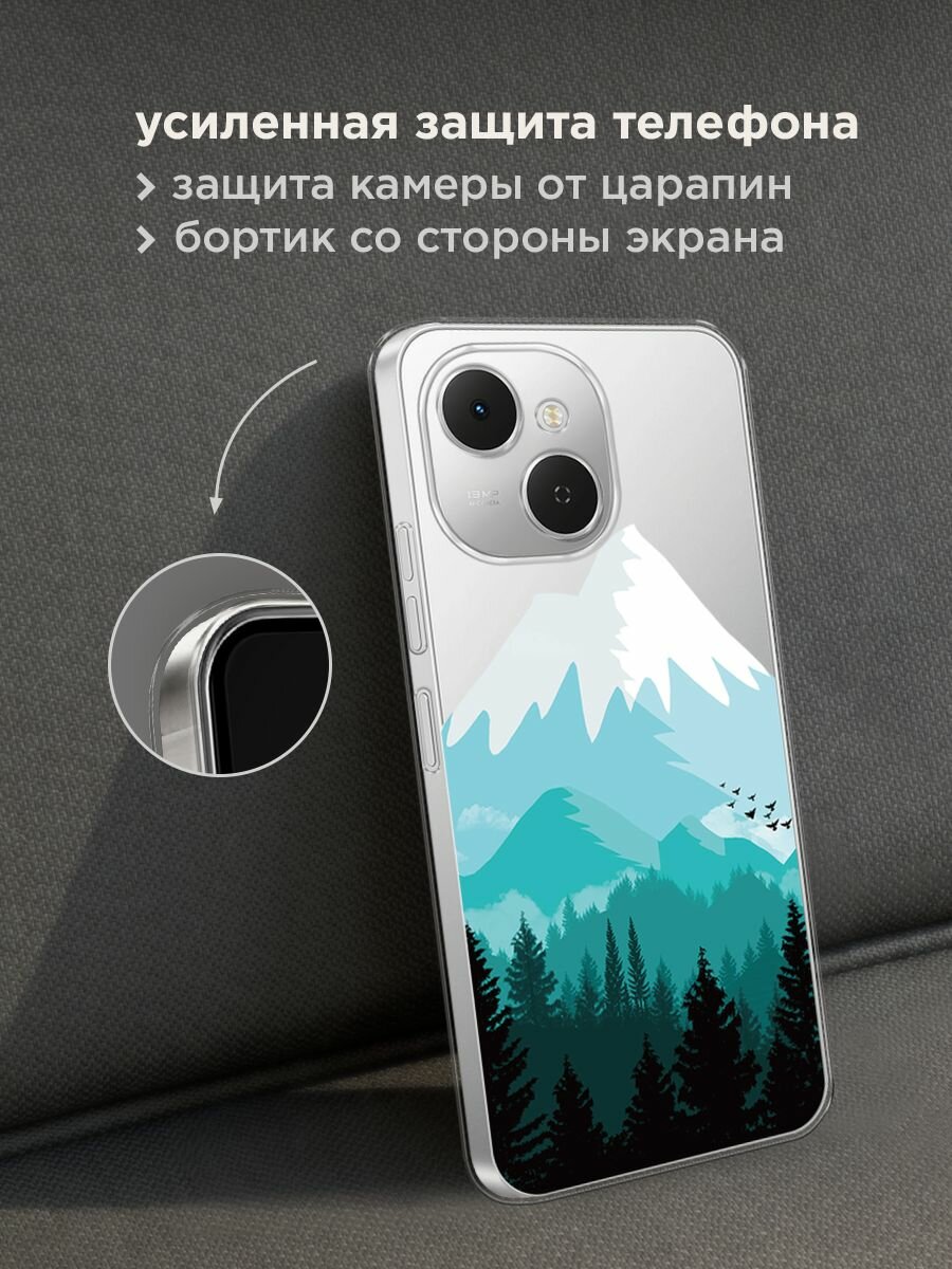 Чехол на Tecno Spark 40C / Текно Спарк 40C с принтом "Синяя снежная гора", прозрачный — фото 1