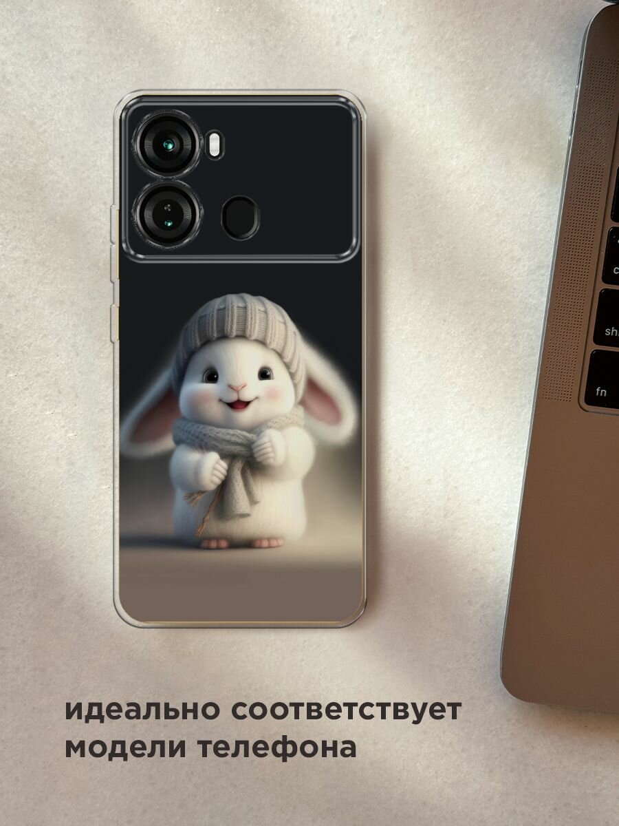 Чехол на Itel P40 / Ител P40 с принтом "Белый крольчонок в шапке" — фото 1