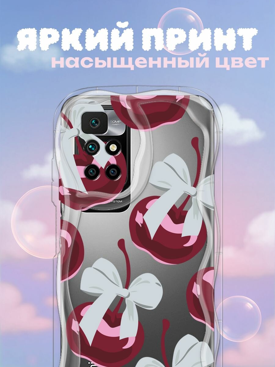 Чехол на Xiaomi Redmi 10 / Редми 10 с принтом "Вишни с бантами" — фото 1