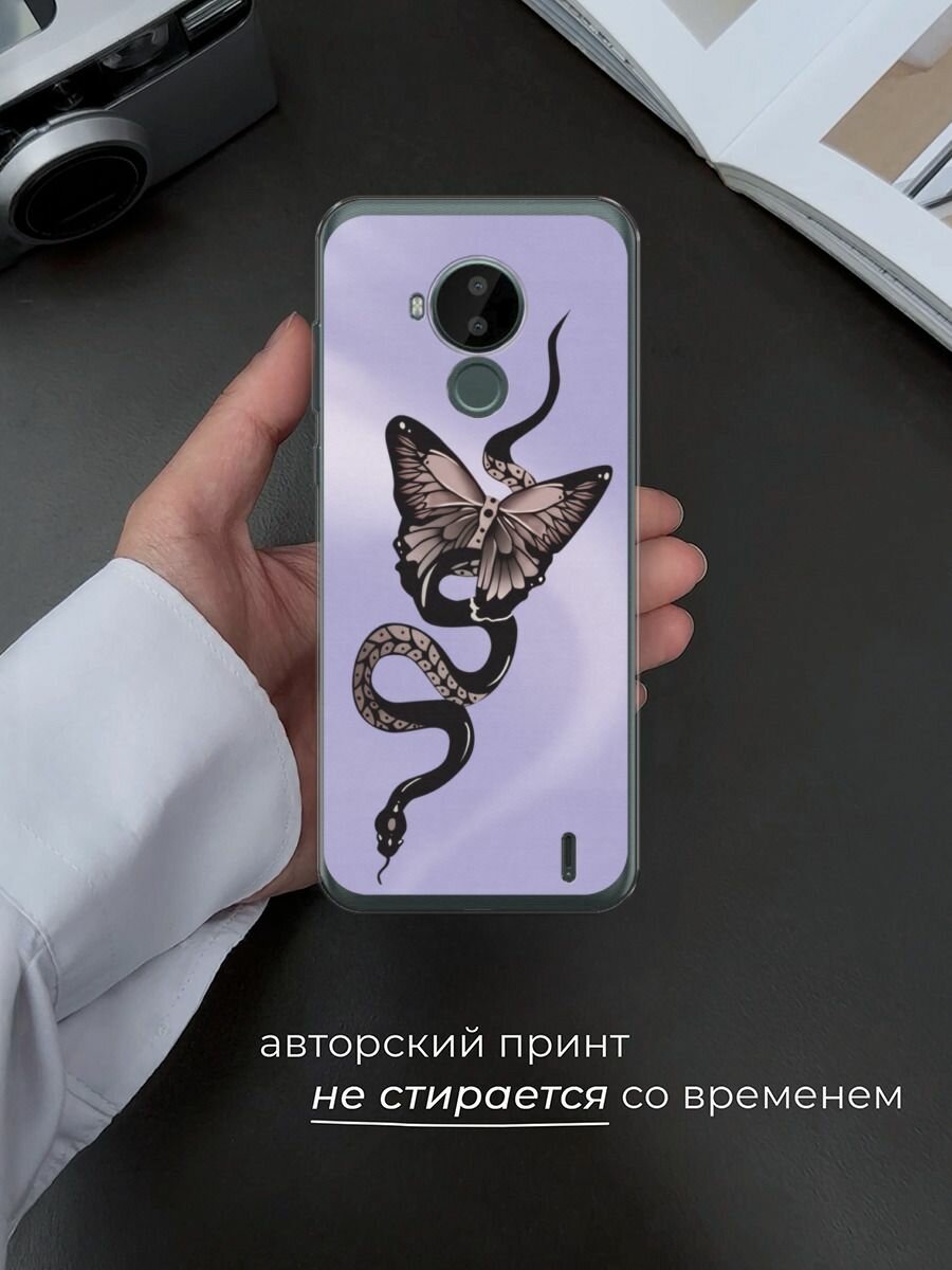 Силиконовый чехол на Nokia C30 / Нокия C30 с принтом "Змеебабочка 1" — фото 1
