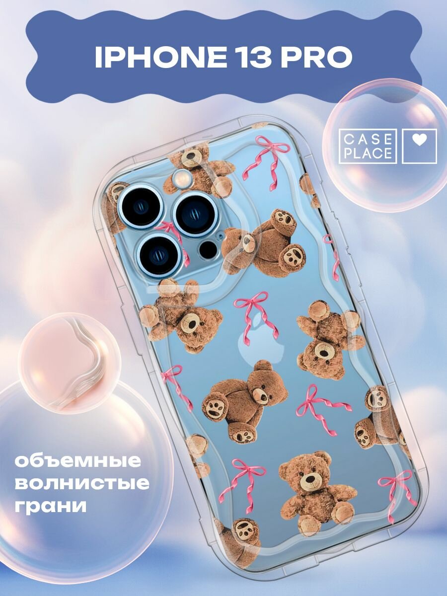 Чехол на Apple iPhone 13 Pro / Айфон 13 Pro с принтом "Мишки и бантики"