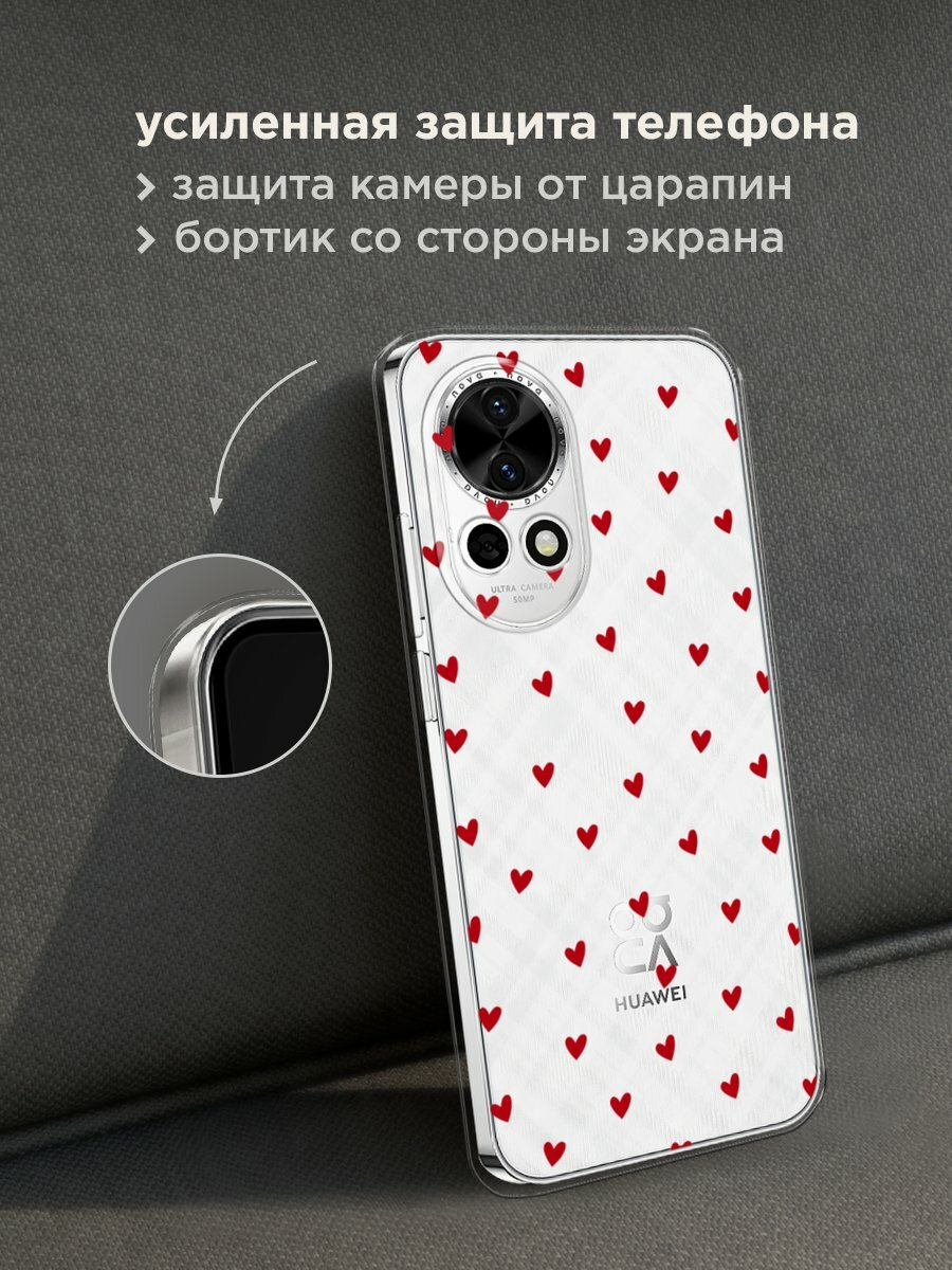 Чехол на Huawei Nova 12/Nova13 / Хуавей Нова 12/Нова 13 с принтом "Red hearts", прозрачный — фото 1