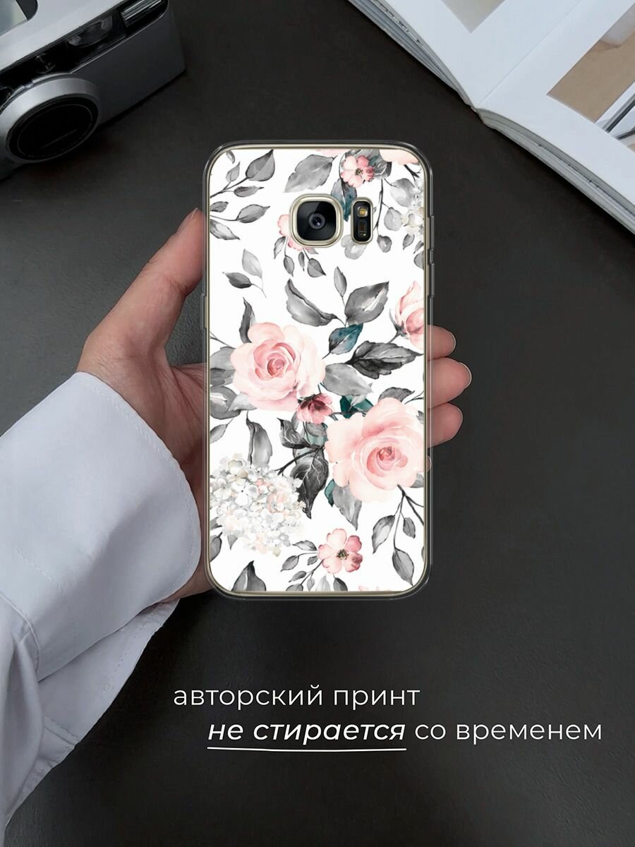 Чехол на Samsung Galaxy S7 / Самсунг Галакси С 7 с принтом "Розы на белом" — фото 1