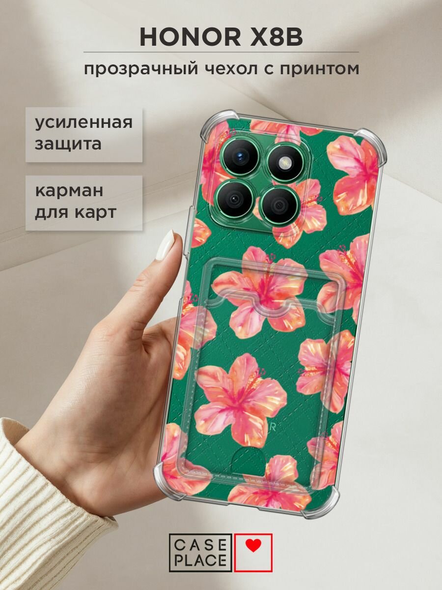 Чехол на Honor X8b (Хонор X8B) с картой и принтом "Pink flowers"