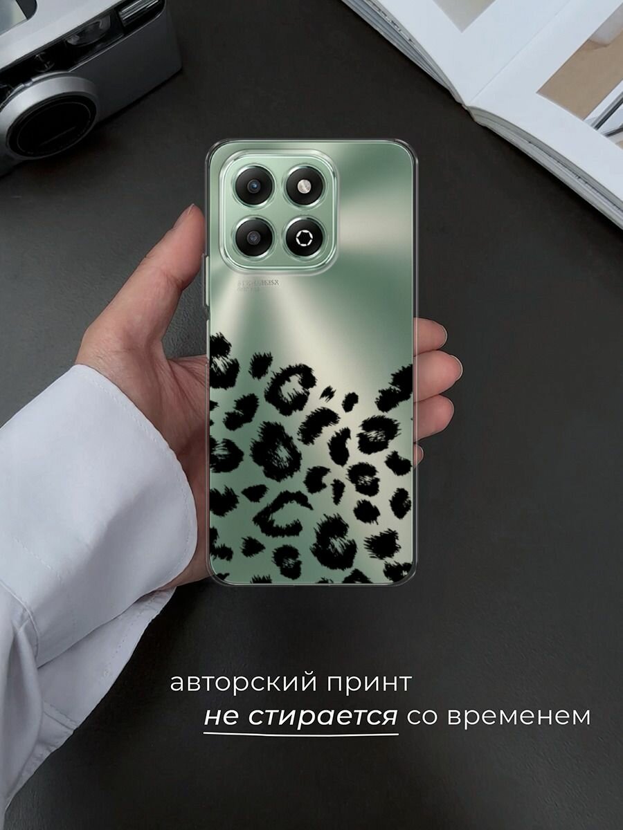 Чехол на Honor X6b / Хонор X6b с принтом "Окрас леопарда фон черный", прозрачный — фото 1