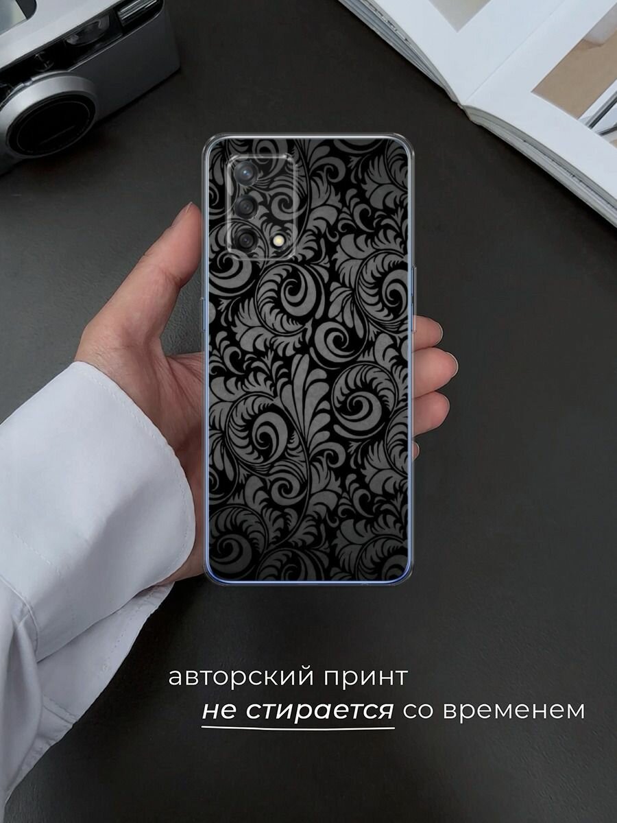 Силиконовый чехол на Oppo A74 / Оппо A74 с принтом "Чёрный узор" — фото 1