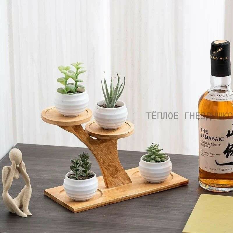 Многоярусная Деревянная Подставка для Цветов: 25 см, 3 уровней, для стола