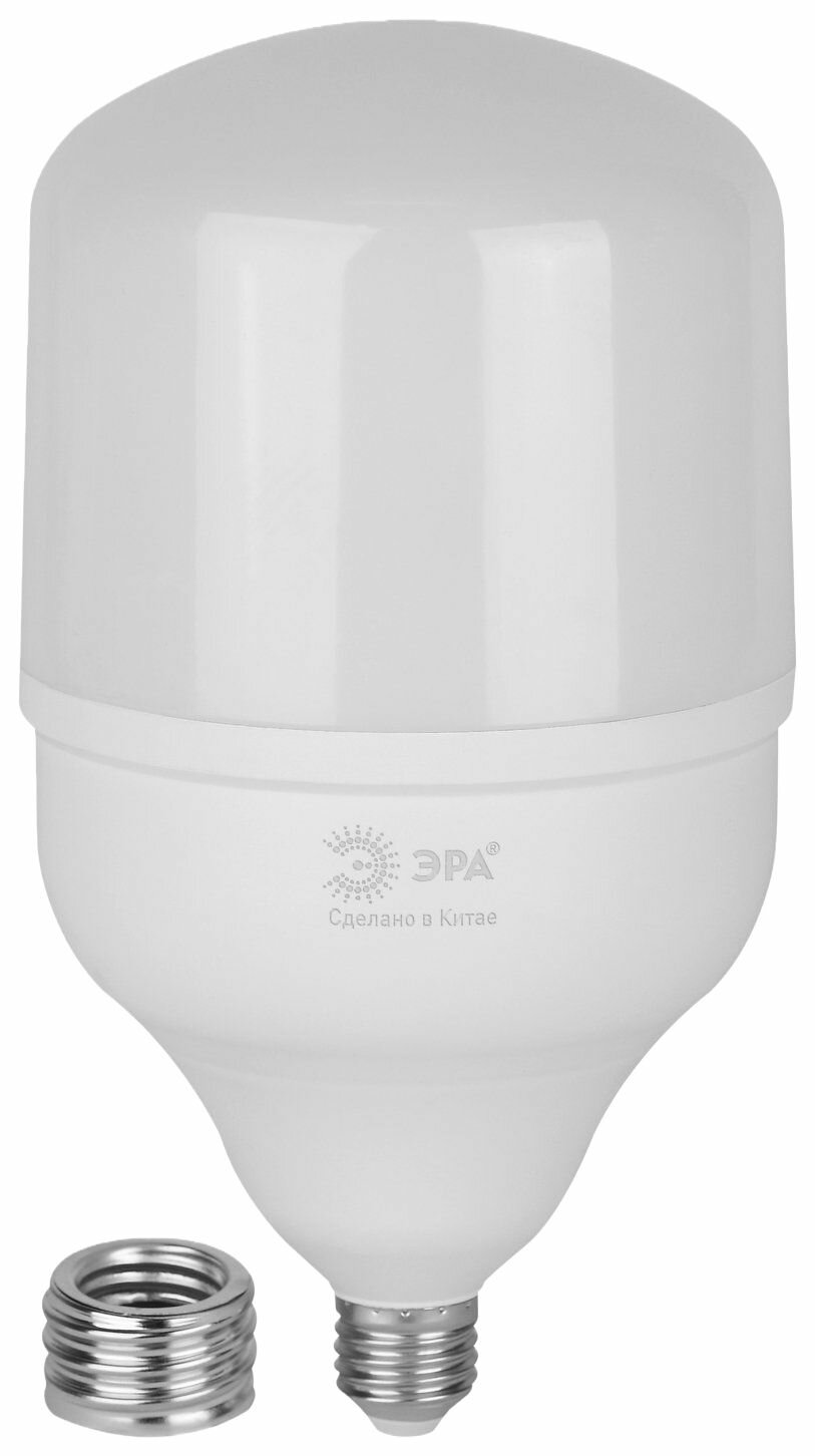 Лампа светодиодная Эра LED POWER T140, высокой мощности LED 100 Вт, 10000 Лм, 6500К, холодный, цоколь E27, E40 переходник, 170-265В