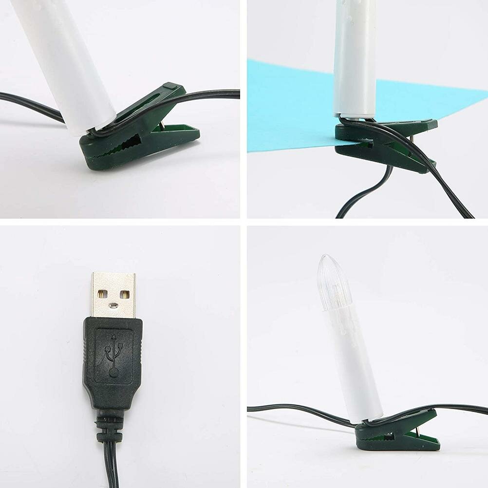 USB LED Candle Lamp Warm White Flameless Christmas String Lights with Tree Clips Holiday Party Decoration