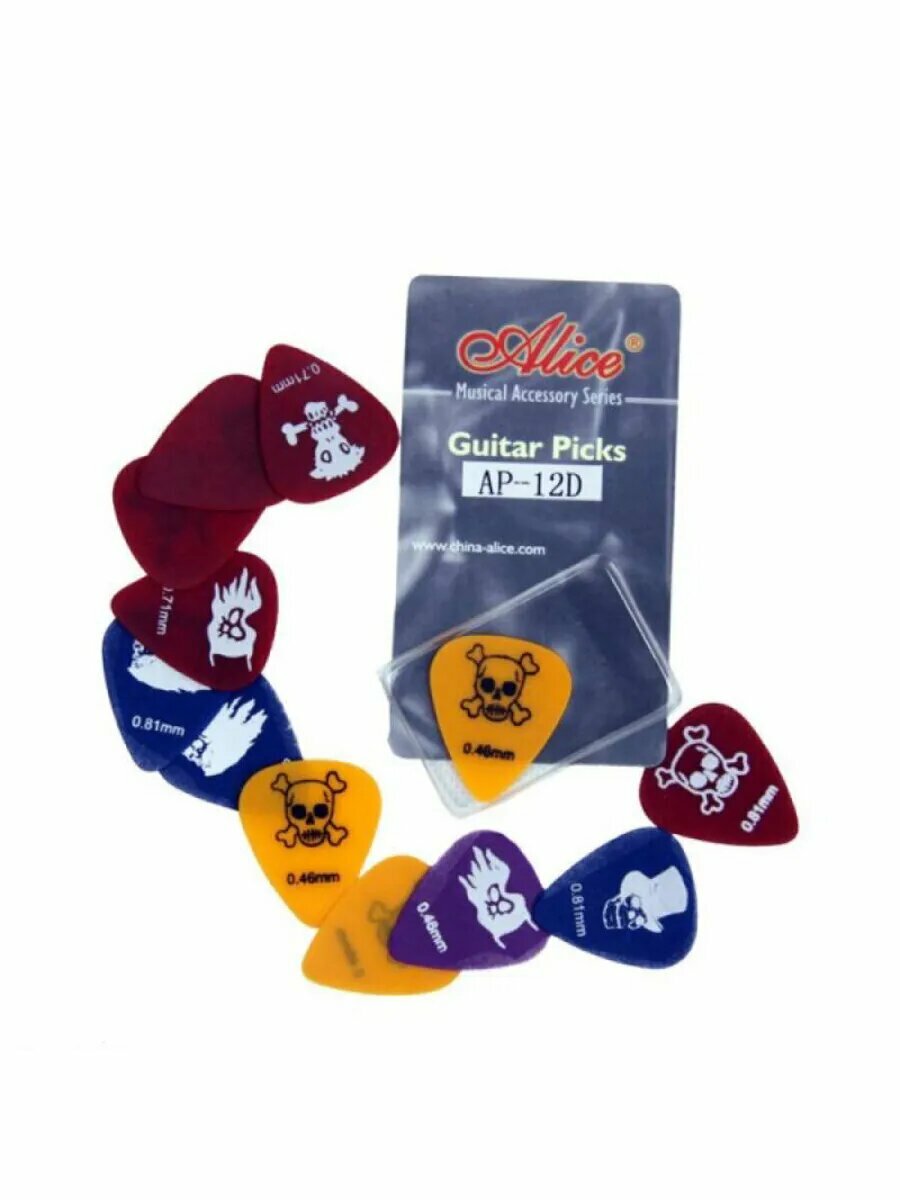 AP-12D Медиаторы, целлулоид, рисунок «Монстры», матовые, 12шт, толщина 0,46-0,81, Alice