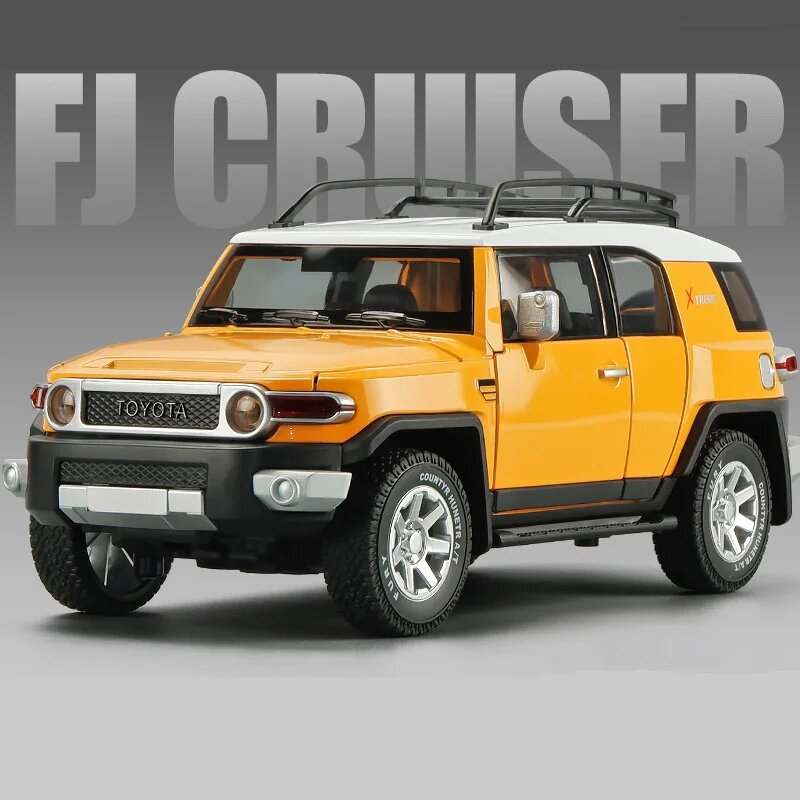 Модель автомобиля TOYOTA FJ Cruiser 1:24 из сплава, литая и игрушечная металлическая модель внедорожника, модель автомобиля со звуком и искусственным звуком, детский подарок, Желтый