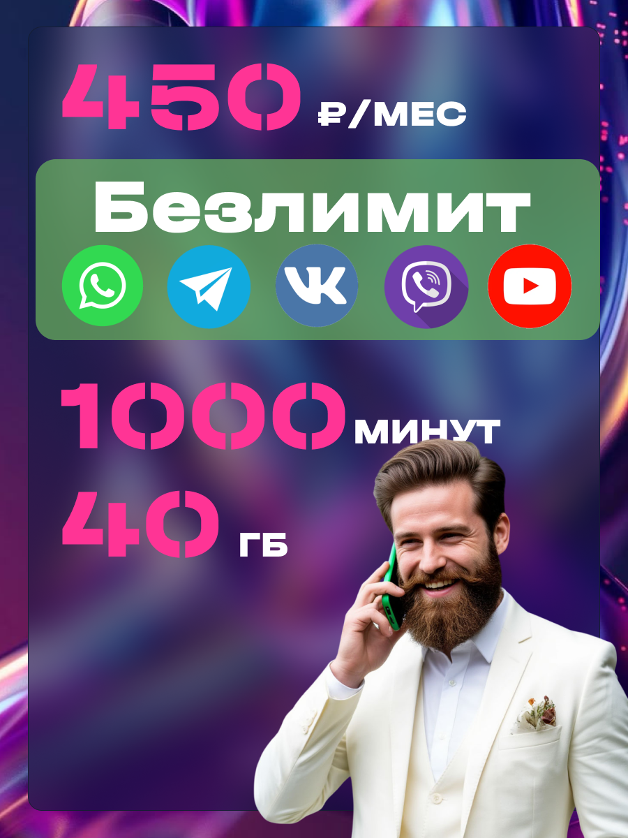 Сим карта для планшета и смартфона, 450р/мес