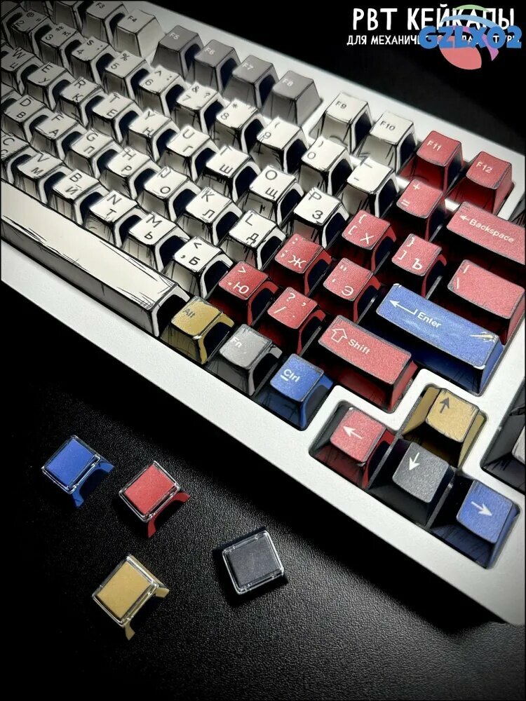 Набор кейкапов E791, PBT пластик, белый/красный/синий/желтый