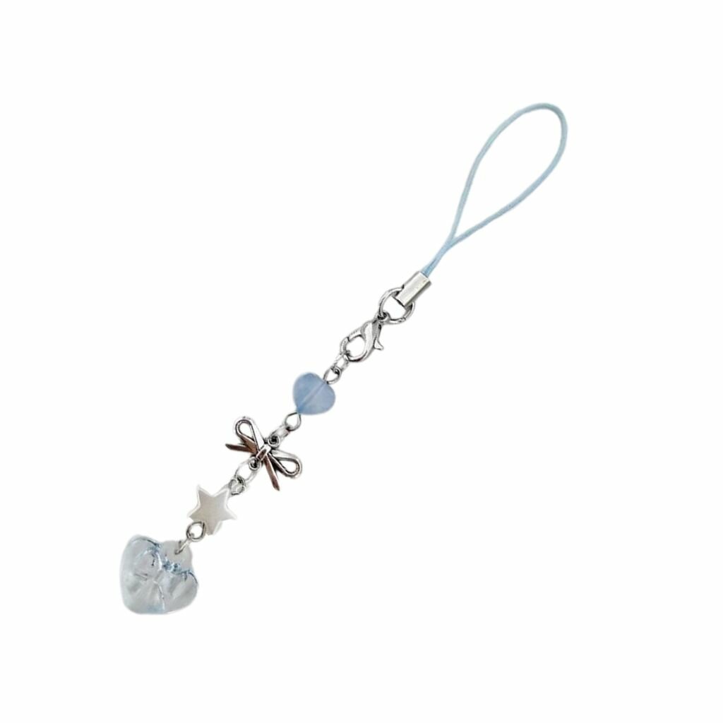 Брелок, Цепочка для мобильного телефона в виде девичьего сердечка ручной работы из бисера-синий