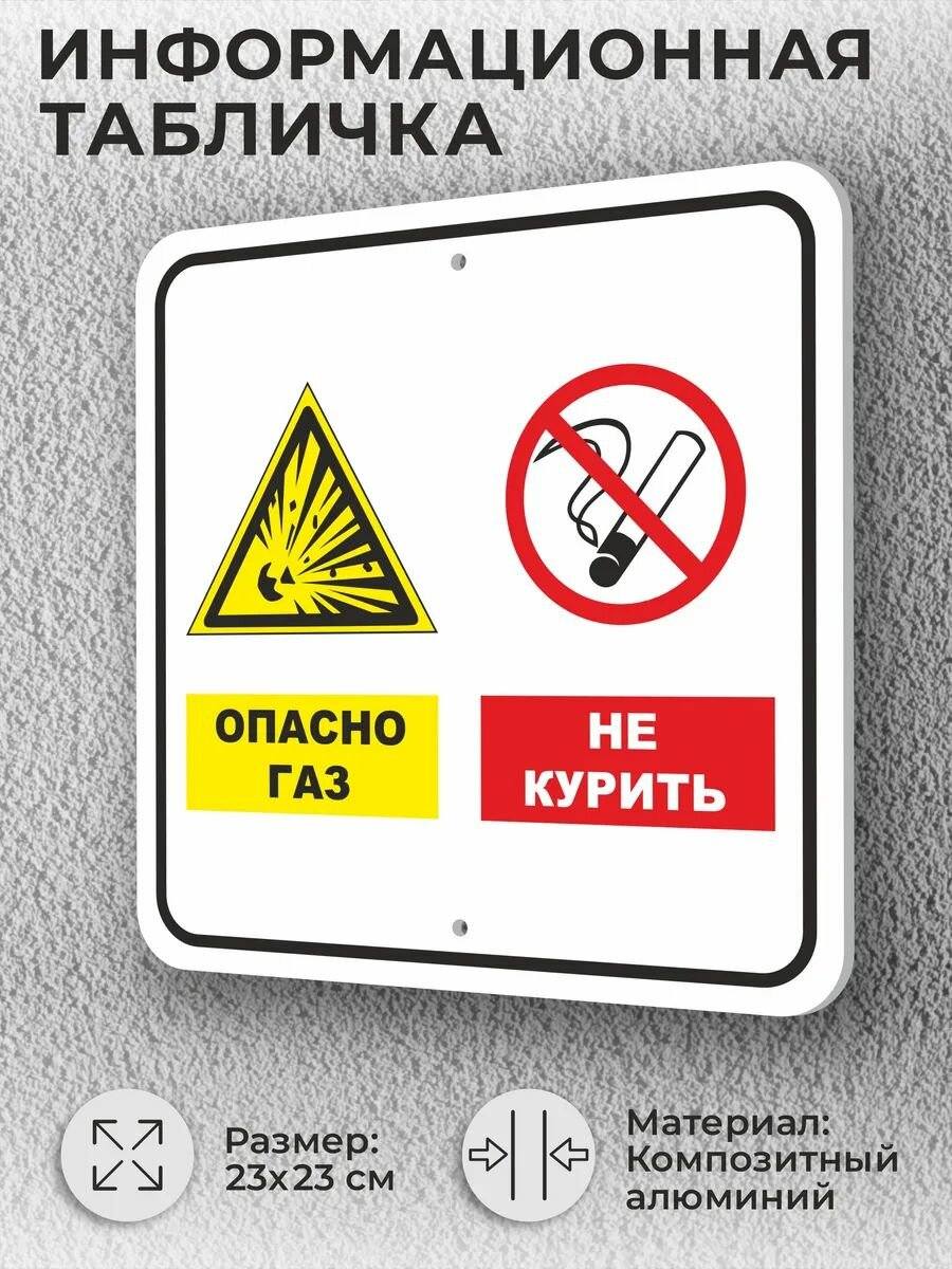 Информационная уличная табличка "Огнеопасно газ, не курить"