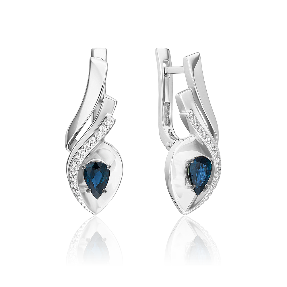 Серьги, белое золото, 585 проба, сапфир, бриллиант
