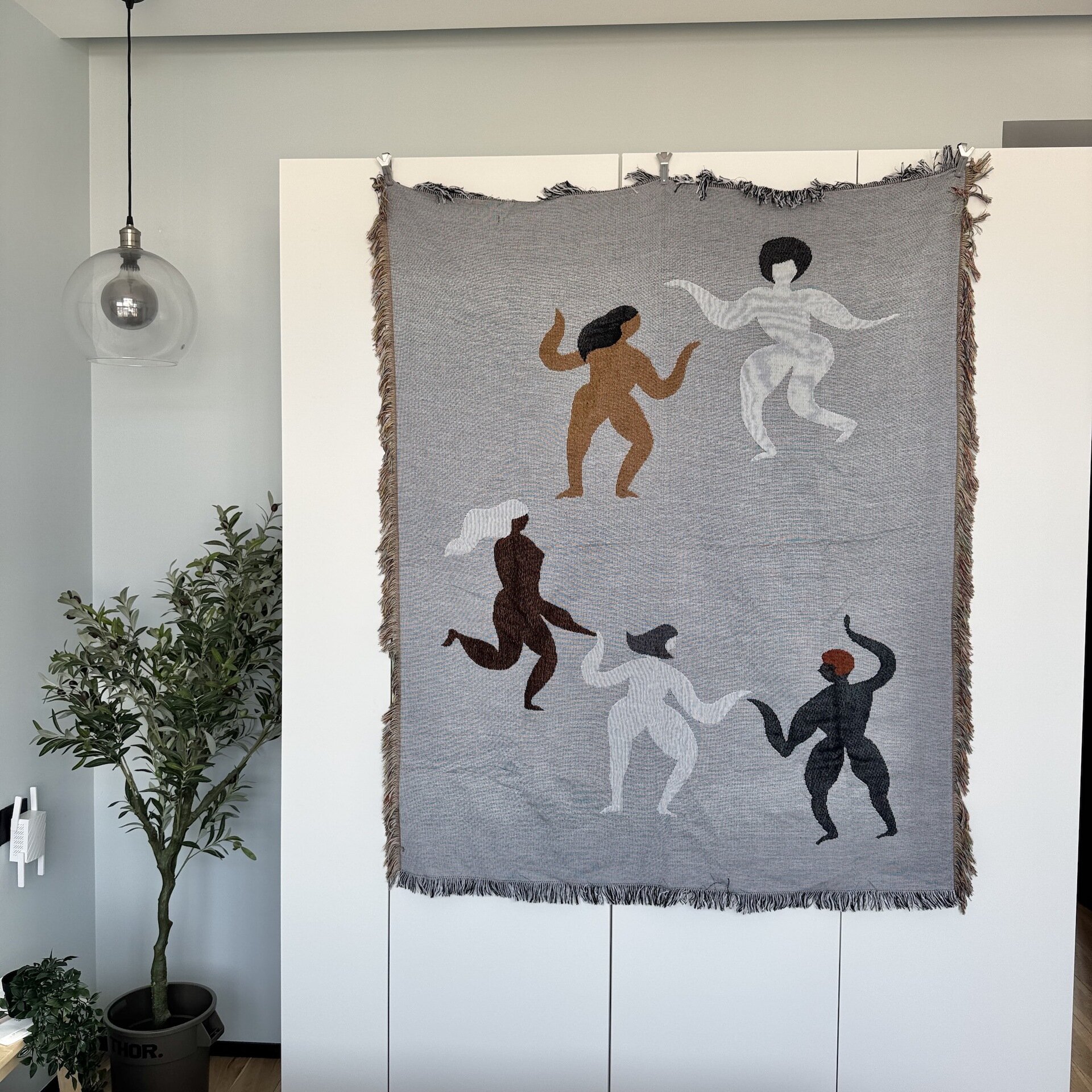 Гобелен "Лес" в скандинавском стиле, плед с грибами и птицами, декоративный настенный ковер, песочный цвет