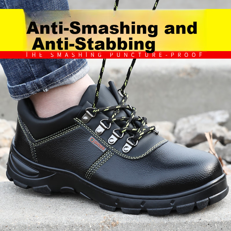 Weierdun Safety Shoes for Men, Anti-Smashing, Anti-Puncture, Steel Toe Cap, Steel Midsole, Protective Work Shoes, Functional Shoes 9215, Black All-Season Style, Size 43