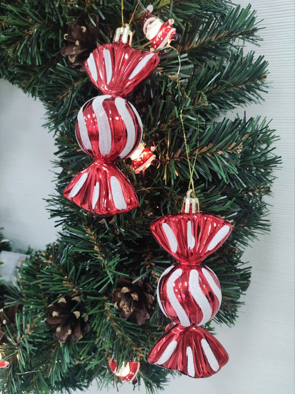 Елочная игрушка Конфетка красная, 10 см, 2 шт для декора и украшения