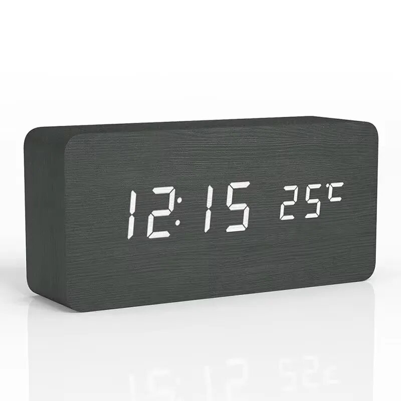 Niditon деревянные цифровые часы с температурой Серый, Черный, Black