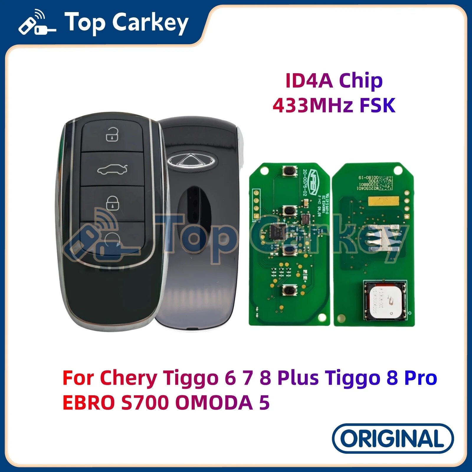 Оригинальный OEM смарт-ключ TopCarkey ID47 ID4A чип 433 МГц для Chery Tiggo 6 7 8 Plus Tiggo 8 Pro EBRO S700 OMODA 5 ID4A Chip