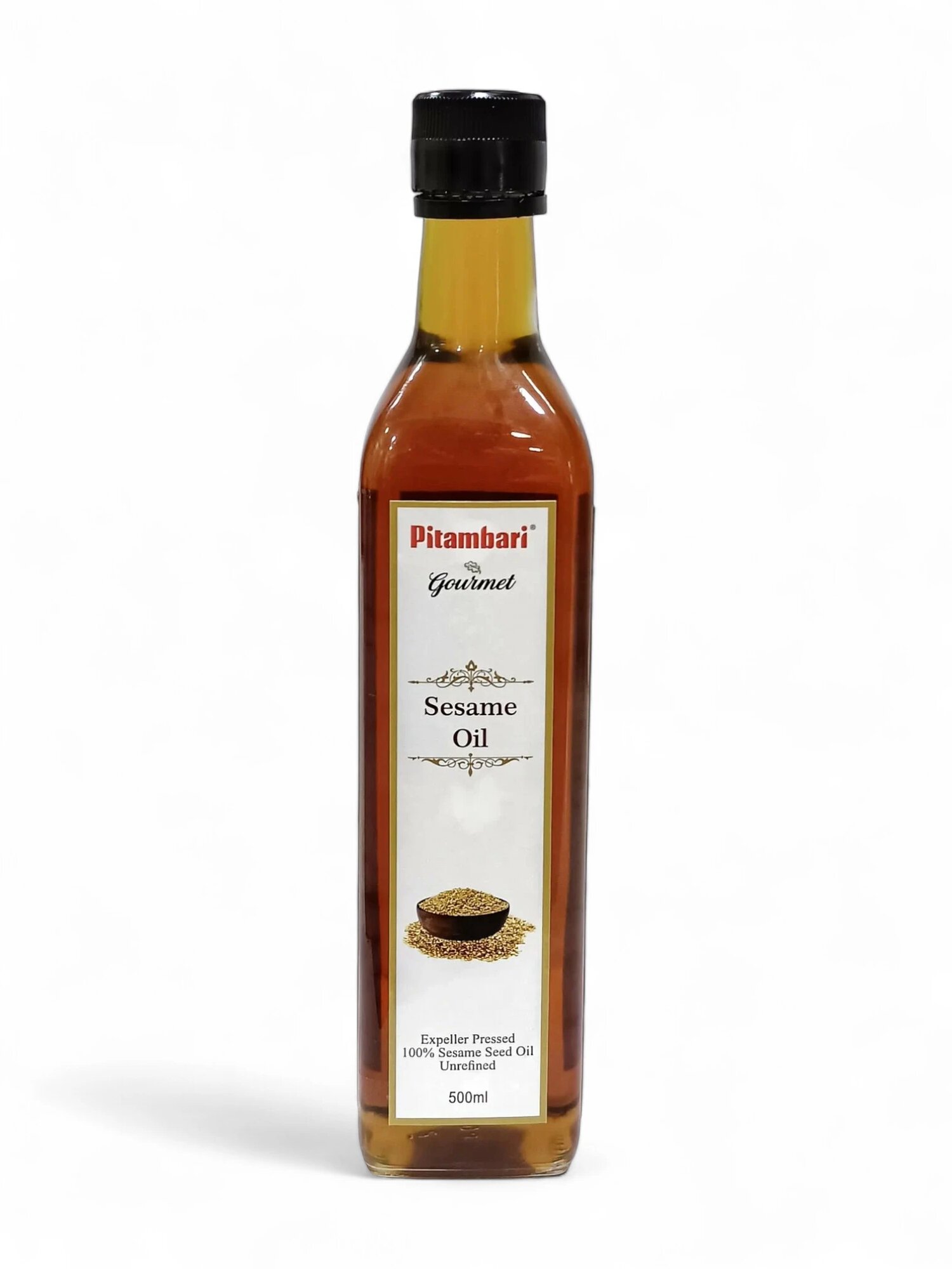 Sesame Oil SAPTA SHAKTI, Pitambari (Пищевое кунжутное масло холодного отжима сапта шакти, Питамбари), стекло, 500 мл.