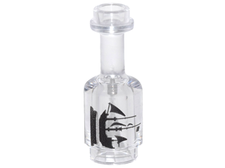 Minifigure, Utensil Bottle with Black Sailing Ship on Pedestal Pattern, 95228pb04 Trans-Clear U