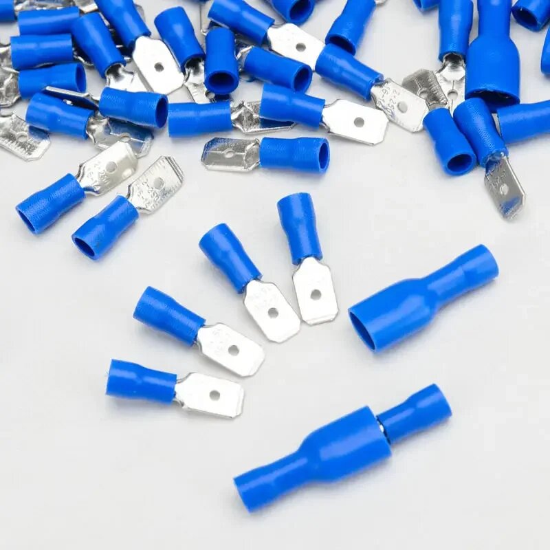 Изолированные обжимные клеммы для проводов лопаты, 100 шт, разъемы «папа» и «мама» с ребристой линией для повышенной устойчивости сжатия