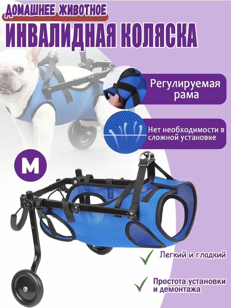 Инвалидная коляска для собак и кошек для задних лап, для мелких и средних пород, размер M, синий