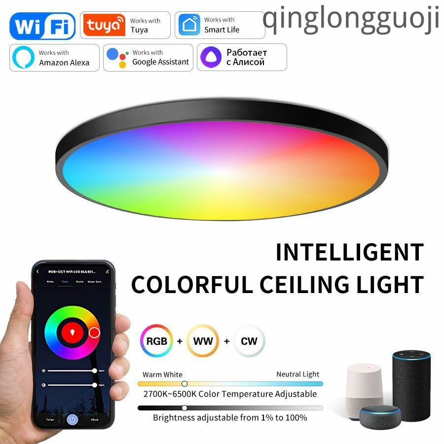 Tuya Wifi + BLE круглые потолочные светильники 300 мм 24 Вт RGB + CW с управлением через приложение телефона