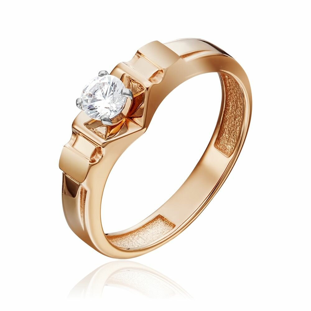 Кольцо помолвочное, комбинированное золото, 585 проба, родирование, фианит