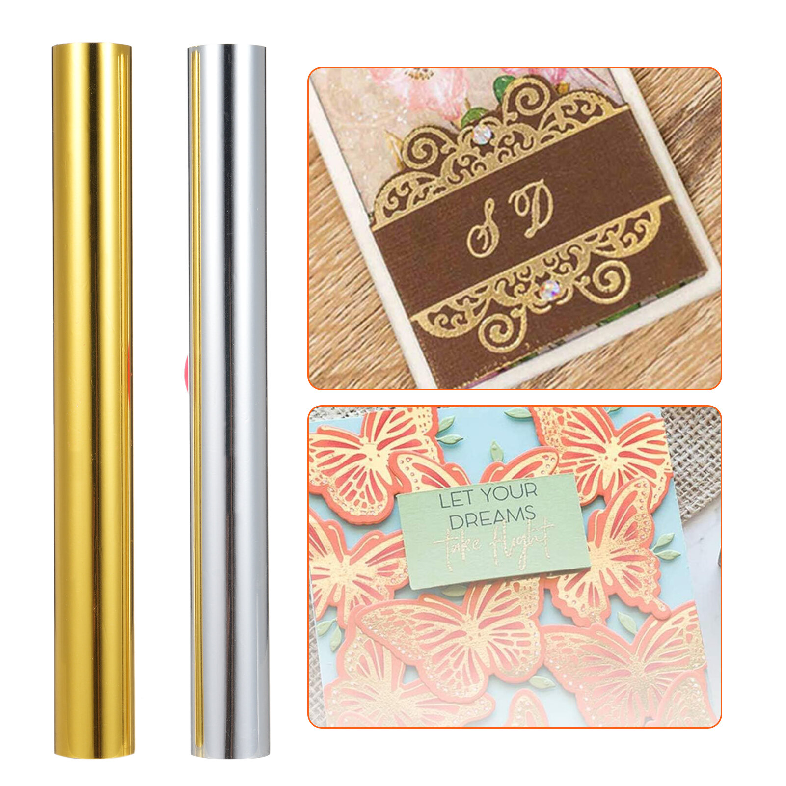 4 рулона золотой и серебряной фольги, рулоны фольги, для использования с ручкой для тиснения фольгой,（Один том 30*25 см）