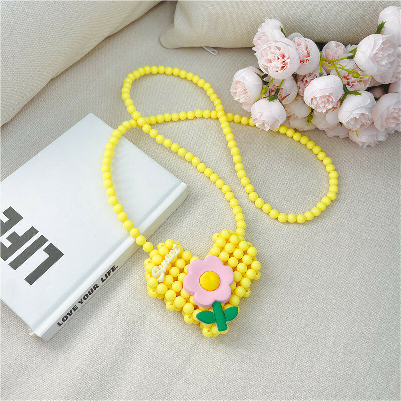 Нежная мини-сумочка в форме сердечка с жемчужной цепочкой для девочек, желтая