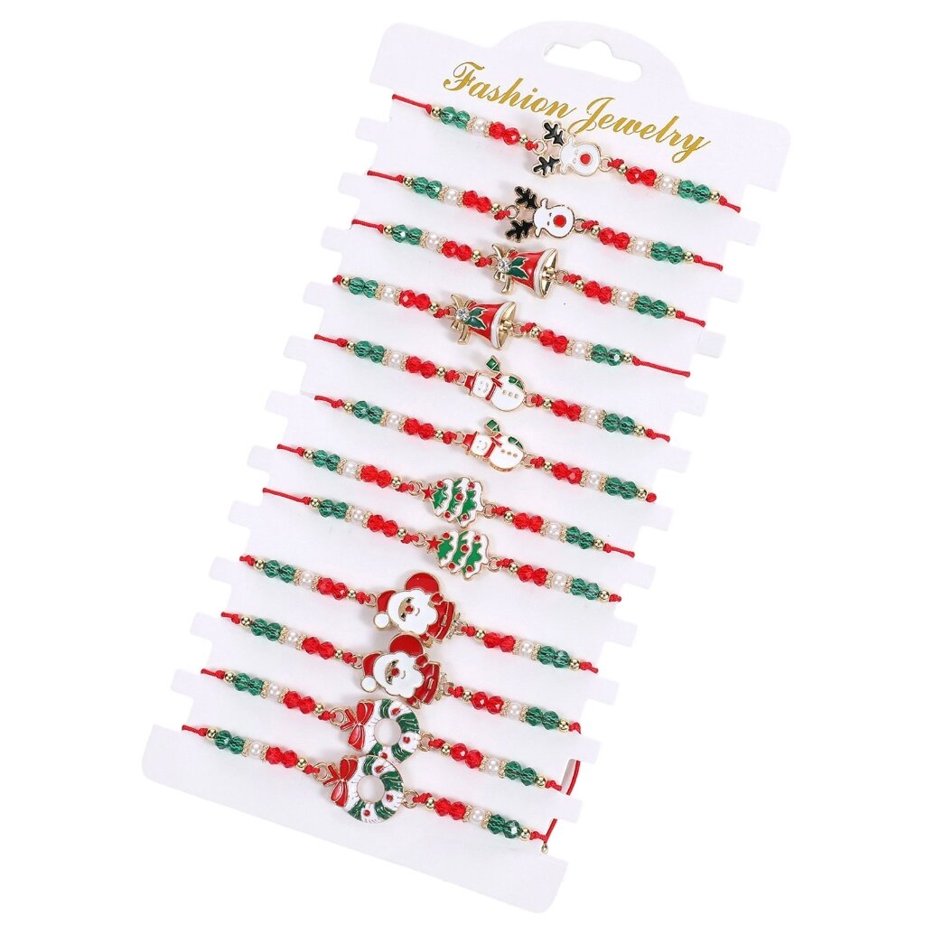 Набор из 12 рождественских браслетов для женщин с регулируемыми подвесками снежинка, Санта, снеговик, украшения из цинкового сплава, праздничный подарок