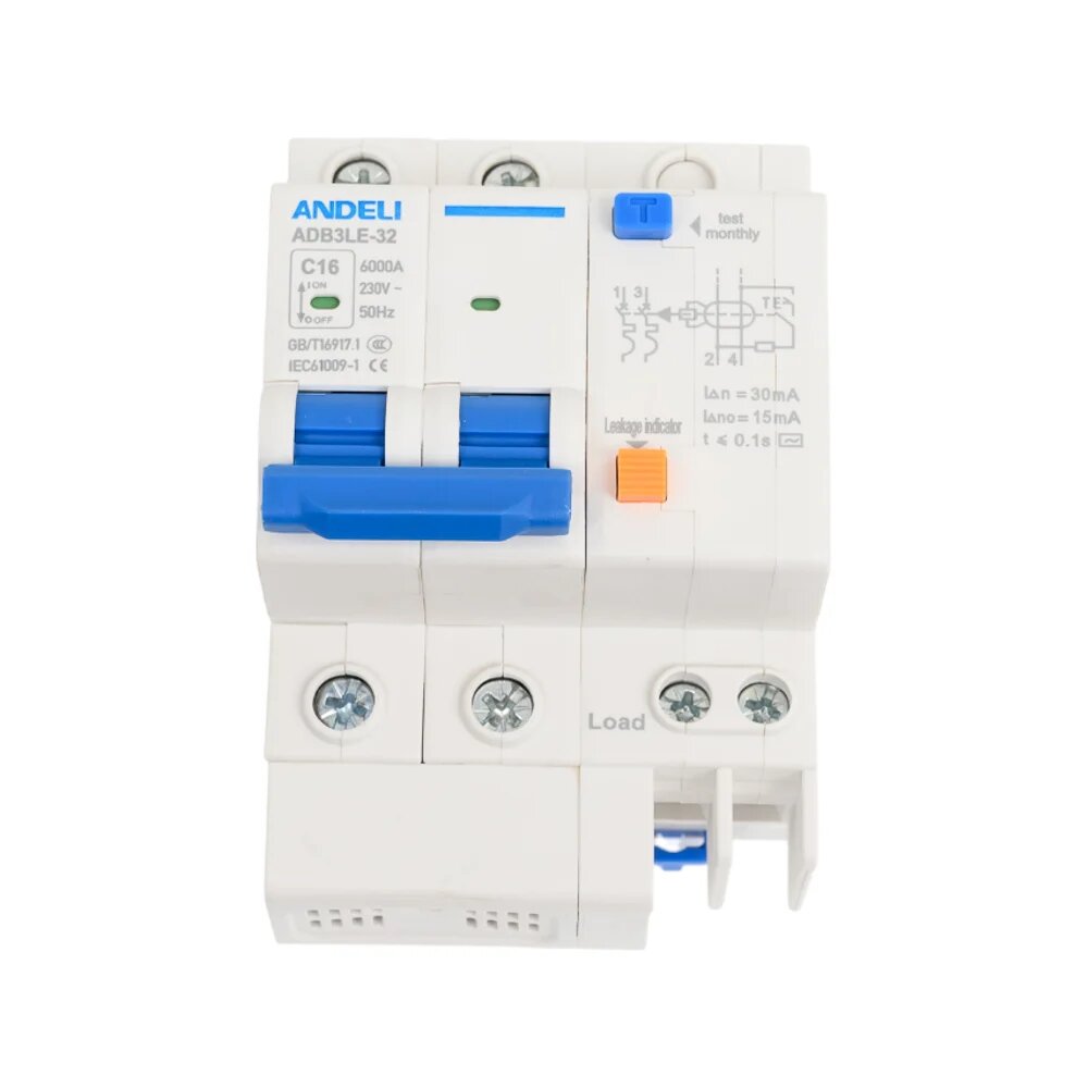 Дифференциальный автомат ANDELI ADB3LE-32 2P 16A 30mA тип AC характеристика С 6kA ADL02-061
