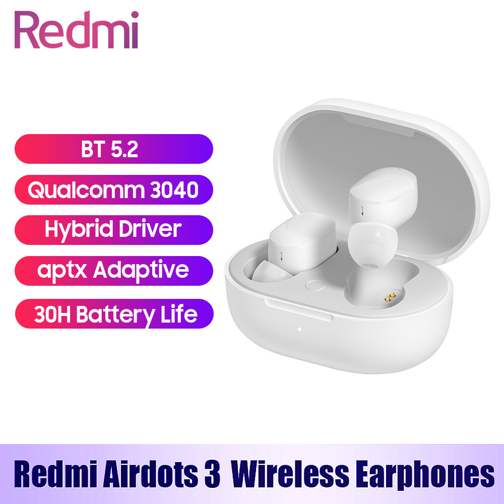 Redmi Airdots 3 TWS BT5.2 Wireless Earphones In-Ear Earbuds MIUI Pop-up Connection Touch Control Noise Reduction IPX4 Waterproof Type-c Fast Charging 600mAh Power Bank Headset with Mic Headphones Compatible with Android iOS Windows 1 Pair of Earphones 1
