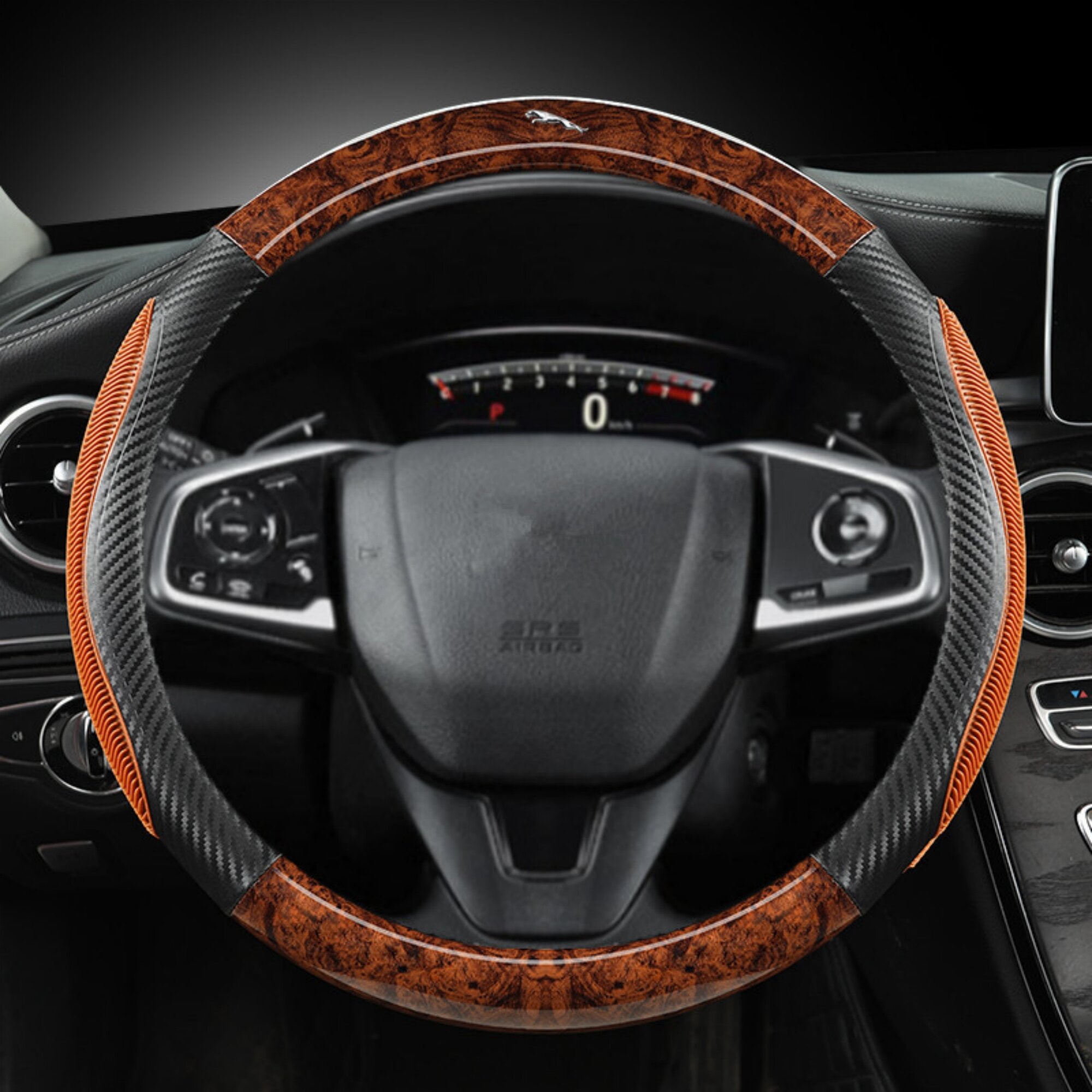 Чехол на руль автомобиля подходит для руля Jaguar диаметром 37-38 см, коричневый
