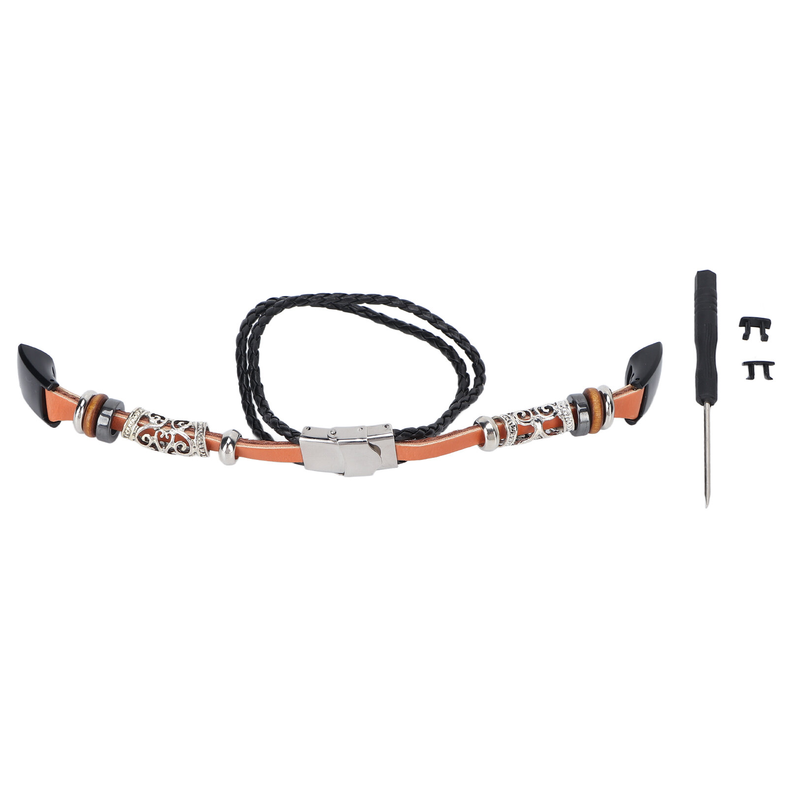 Retro Sports Watch Band Metal Beads Leather Wrist Strap Replacement for Honor 5 4Brown