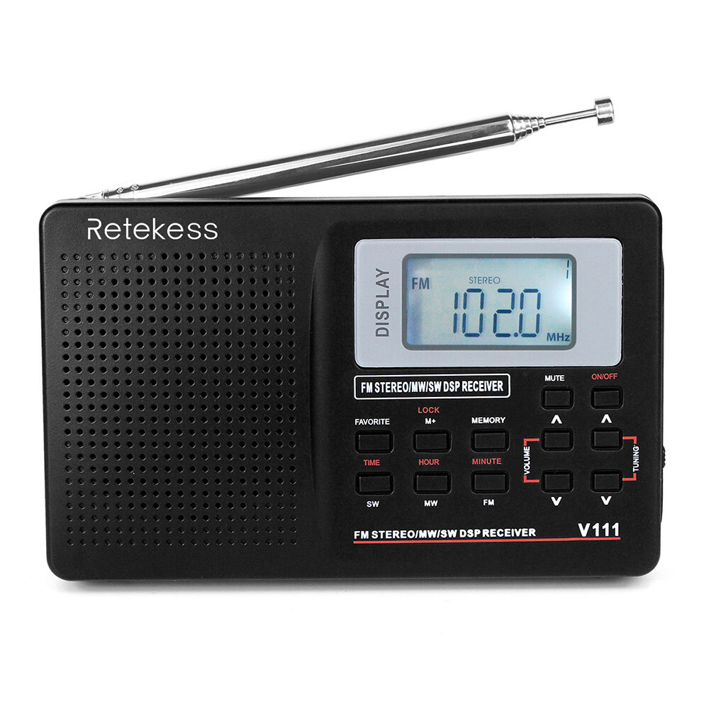 Радио Retekess V-111 MW/FM/SW Стерео Радио 9KHz Карманное Мировое Дигитальное Настройка Радио Мини DSP Приемник Черный 1.37 Дюйм LCD с Наушниками Лангардом