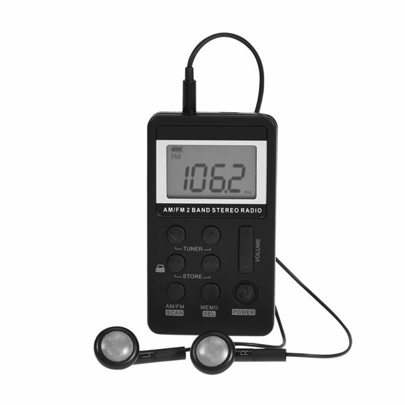 Радиоприемник Kiboule HRD-103 AM 2-диапазонный цифровой портативный стерео приёмник карманный с гарнитурой LCD батарейным кабелем