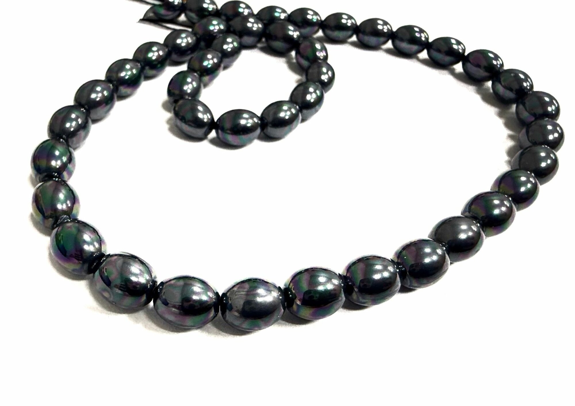 Жемчуг черный качественная имитация "Майорка" рис 8 х 6 мм (нить 39 см), Suntrim