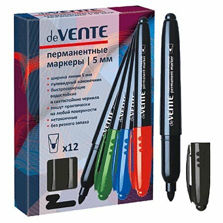 Маркер "deVente", черный, 5мм, пулевидный наконечник, перманентный, количество: 12 штук