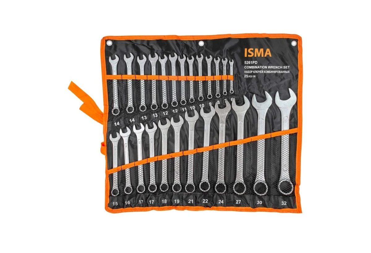 Ключи комбинированные ISMA, набор 25 предметов, сталь, на полотне