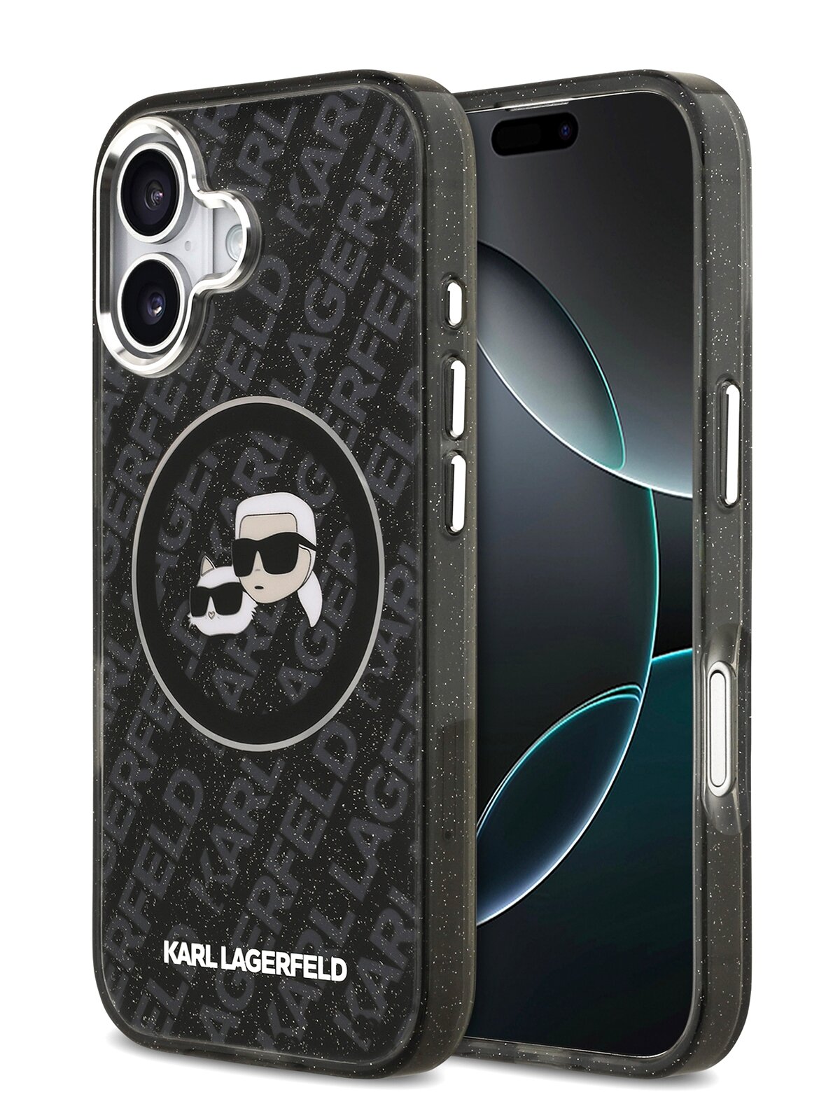 Karl Lagerfeld чехол с MagSafe для iPhone 17, IML NFT Karl & Choupette Head on logo, черный