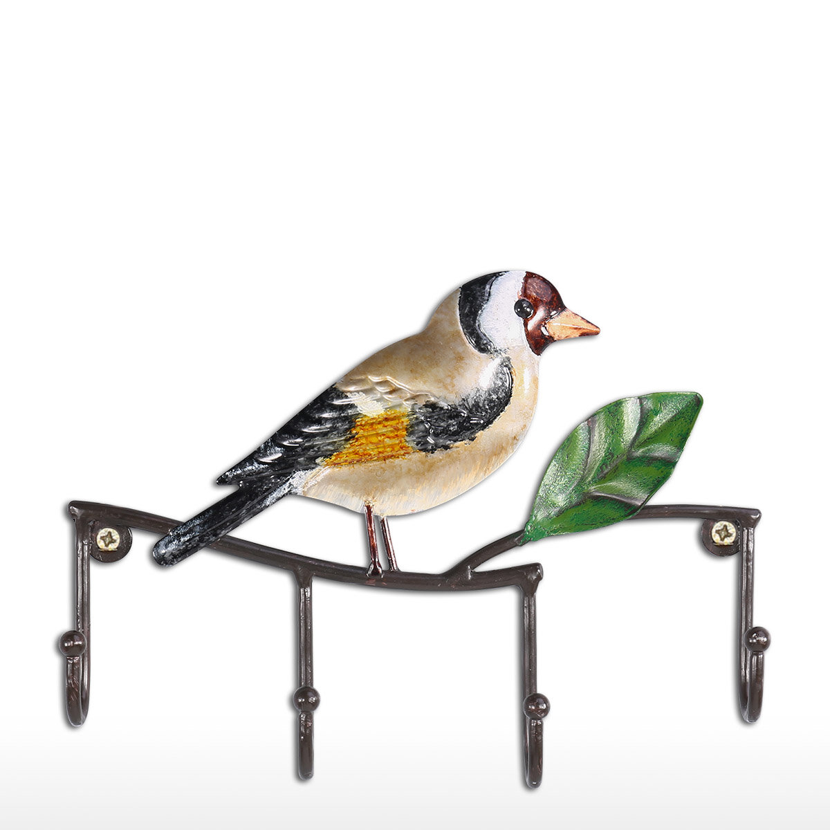Кронштейн для стены Птица из железа, подвес для одежды, клюшек, шляп, монтируемый на стену, 4 крючка, черный, зеленый и лимонно-желтый цвет, размер 19x3x14cm, вес 90g