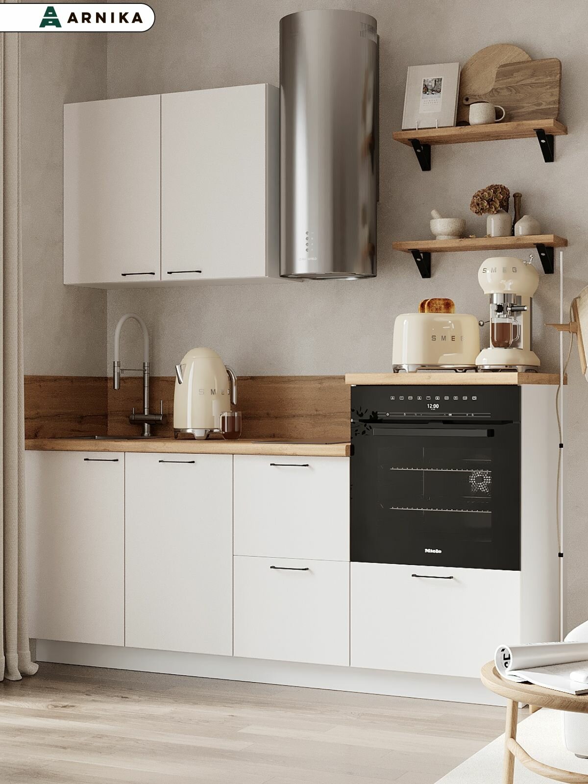 ARNIKA Кухонный гарнитур со столешницей "Дакия" 1,9м х 2,4м, цвет белый, фасад пленка ПВХ